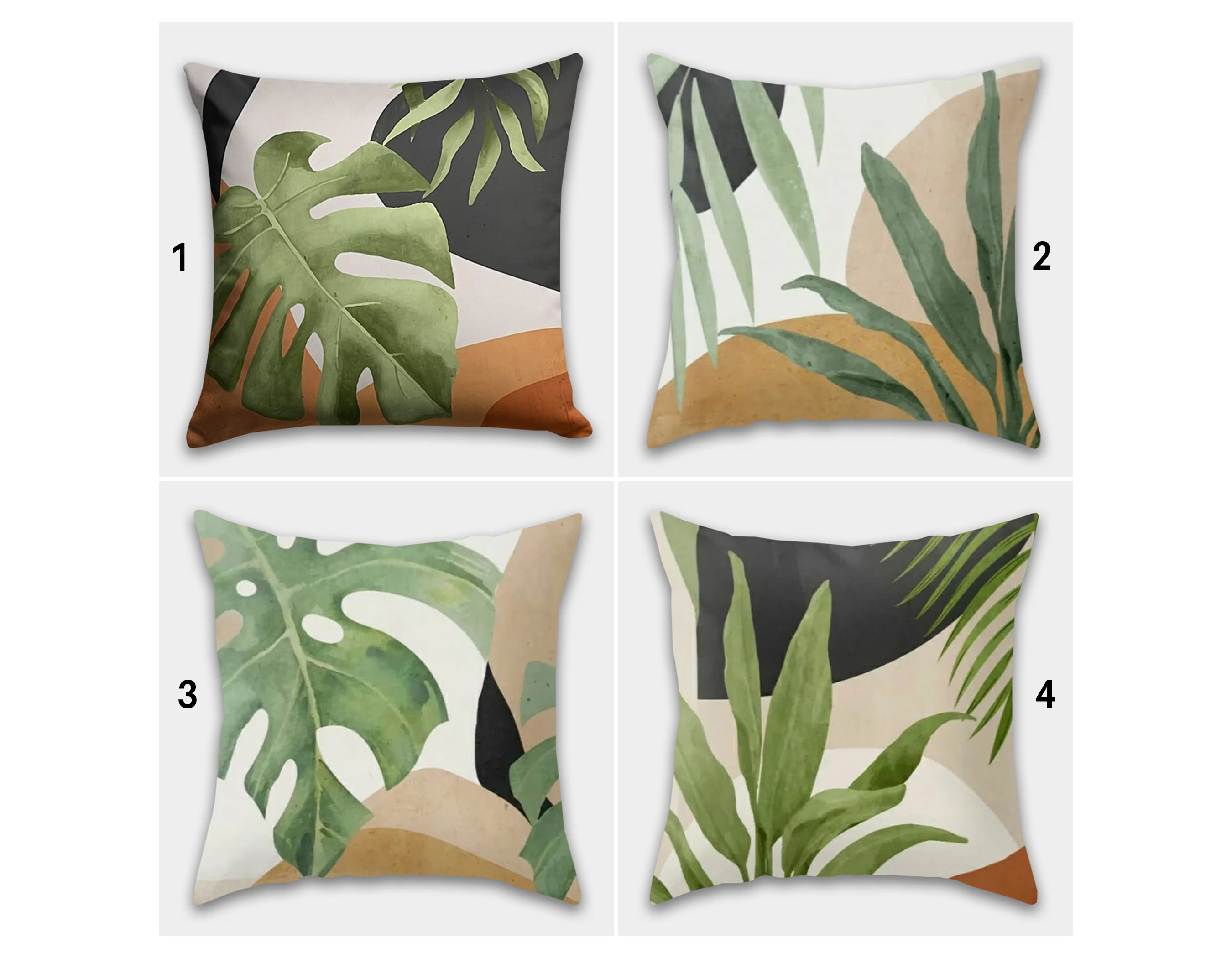 Boho Abstract Botanical Pillow Cover, Minimalist Green Leaf Cushion ...