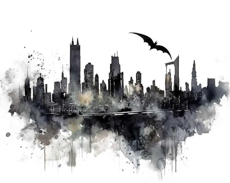 Set of 6 Transparent Background PNG, Gotham City Skyline Clip Art ...