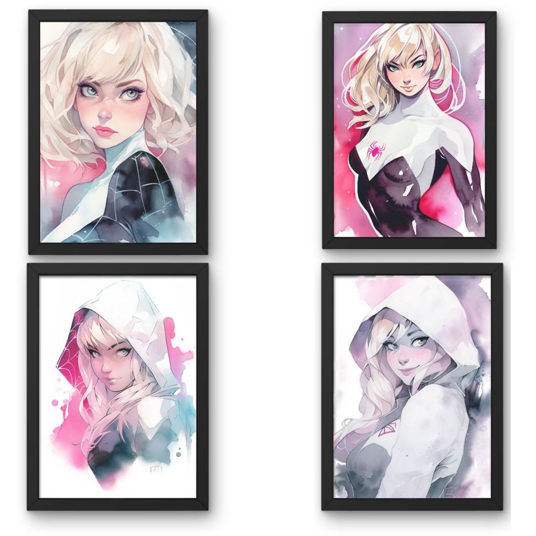 4 Spider Gwen Poster, Spider Gwen Watercolor Clipart, Spider Gwen ...