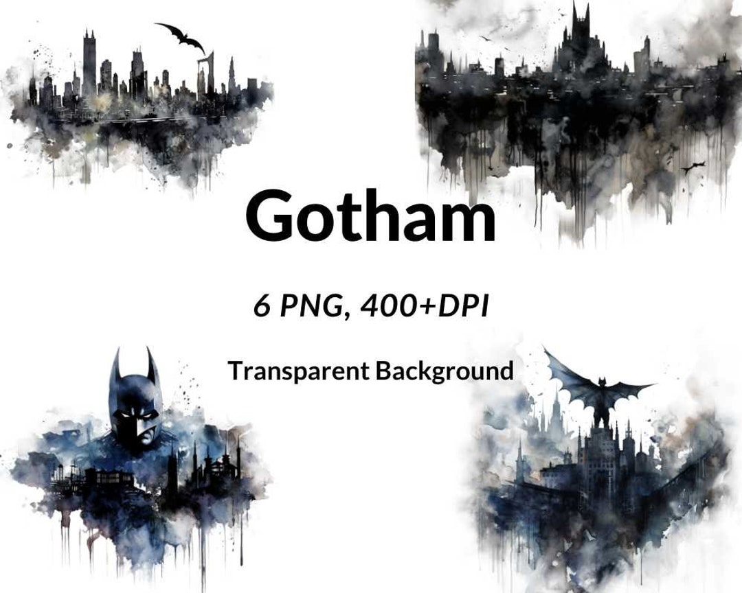 Set of 6 Transparent Background PNG, Gotham City Skyline Clip Art ...