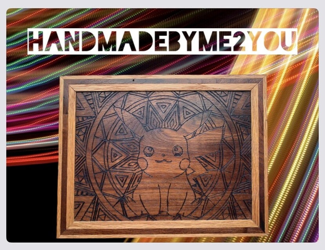 HANDMADE Pyrography Pokemon Mandala Pikachu Hardwood Oak and Walnut In ...