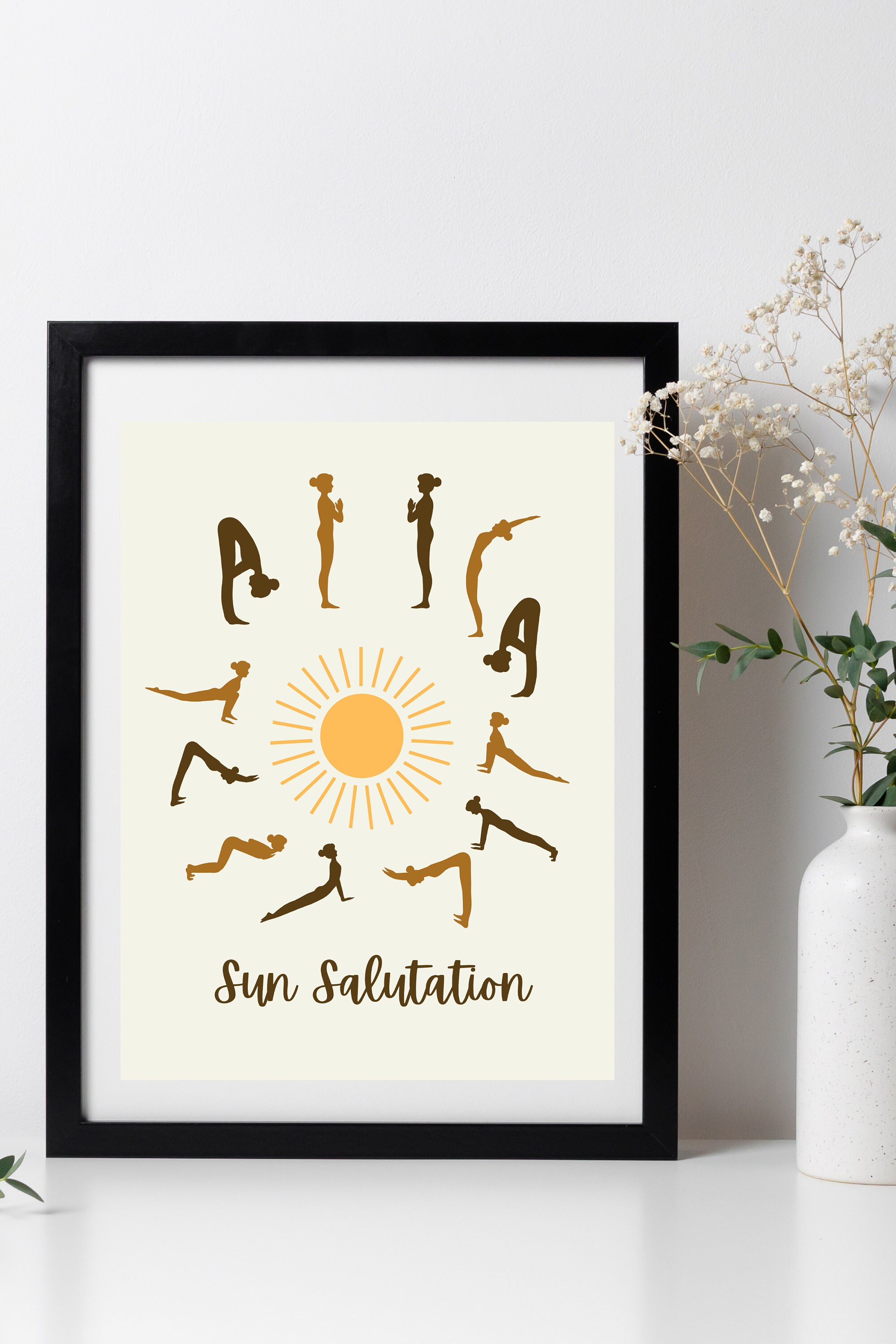 Yoga Poses Print, Sun Salutation Poster, Inhale Exhale Yoga Wall Art ...