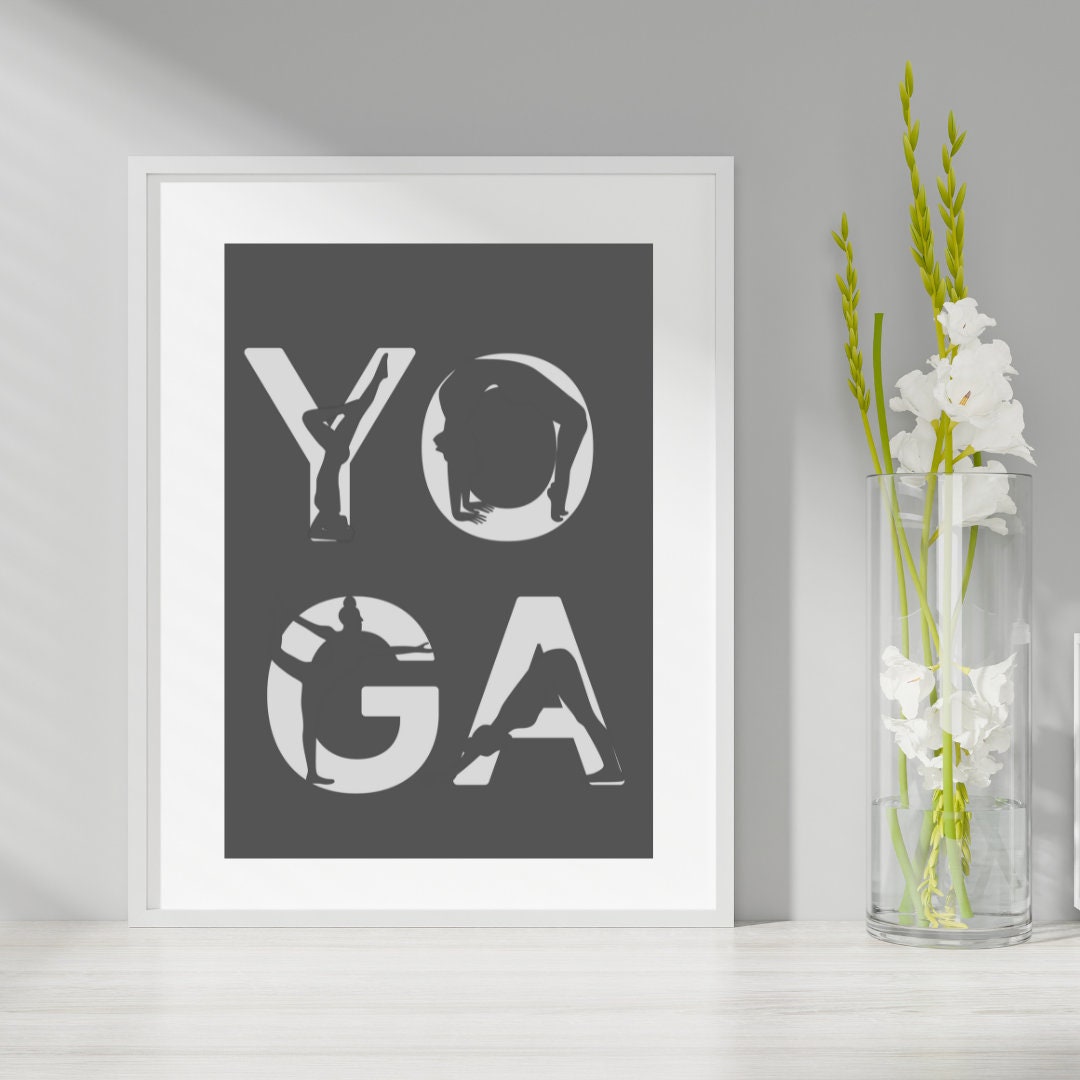 Yoga SIGN, Silhouette Poses on Block Letters, Instant Printable Wall ...