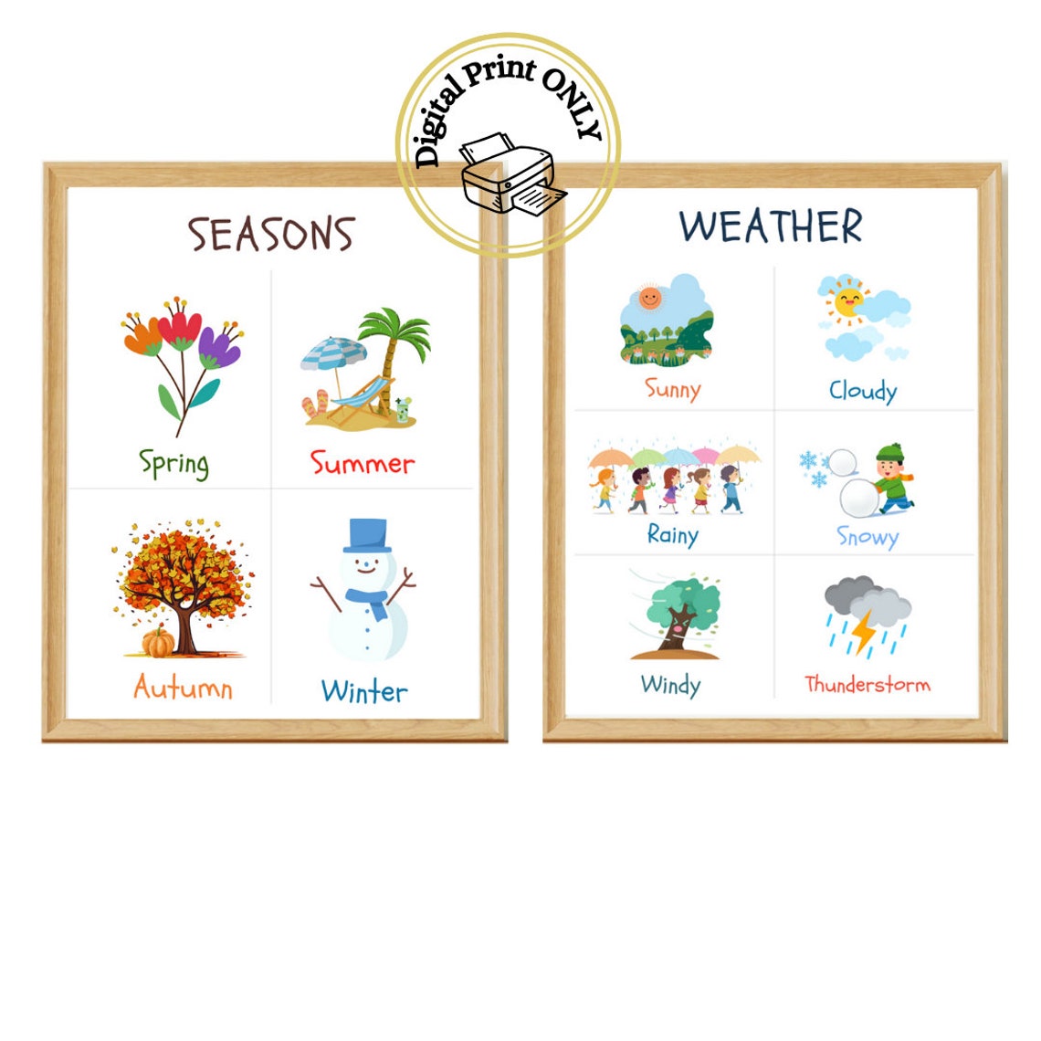 4 Seasons & Weather Educational Prints for Kindergarten, Instant ...