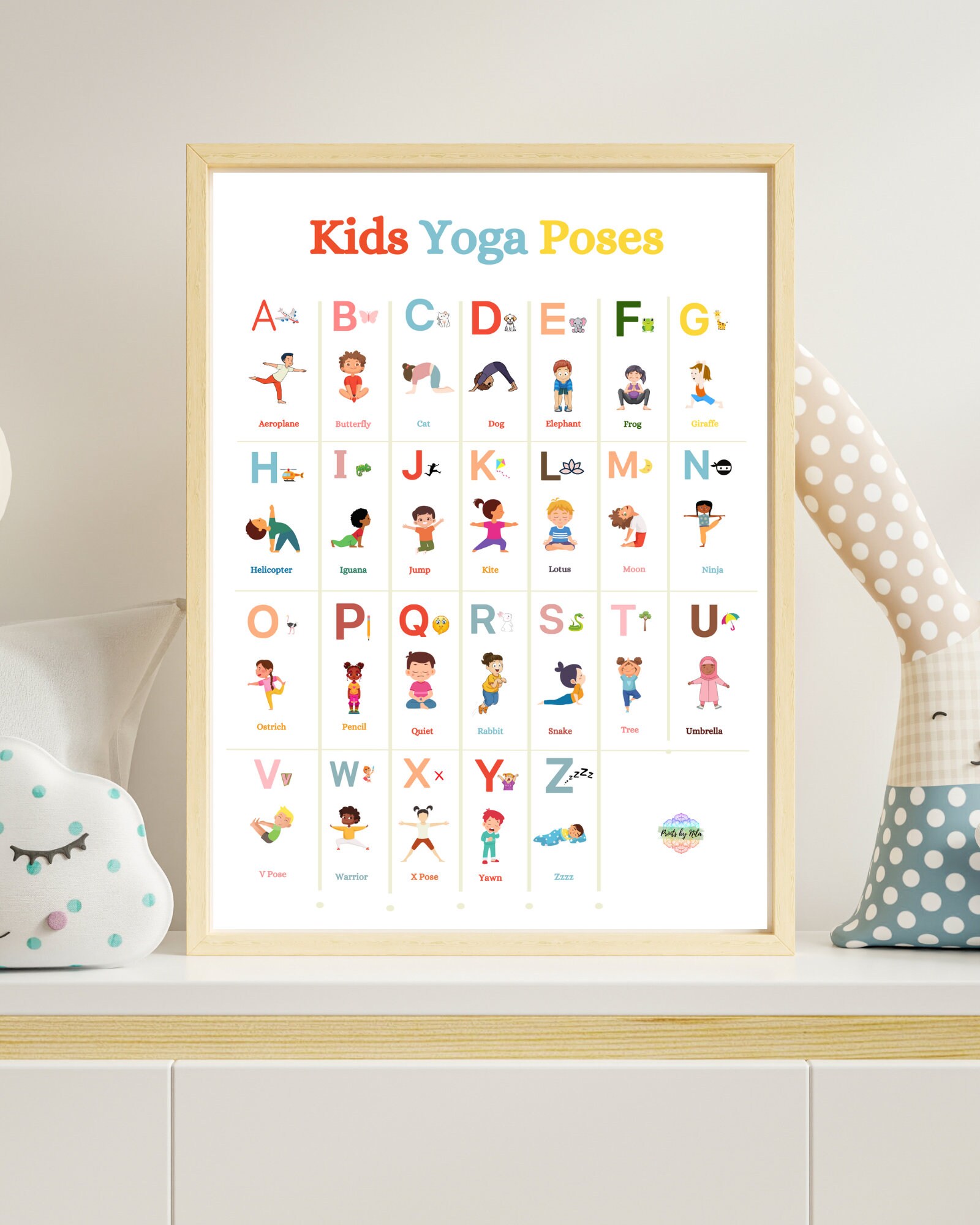 Kids Yoga Illustration, Printable Classroom Decor | ABC Yoga Poses ...