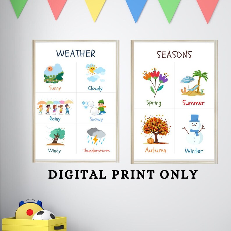 4 Seasons & Weather Educational Prints for Kindergarten, Instant ...