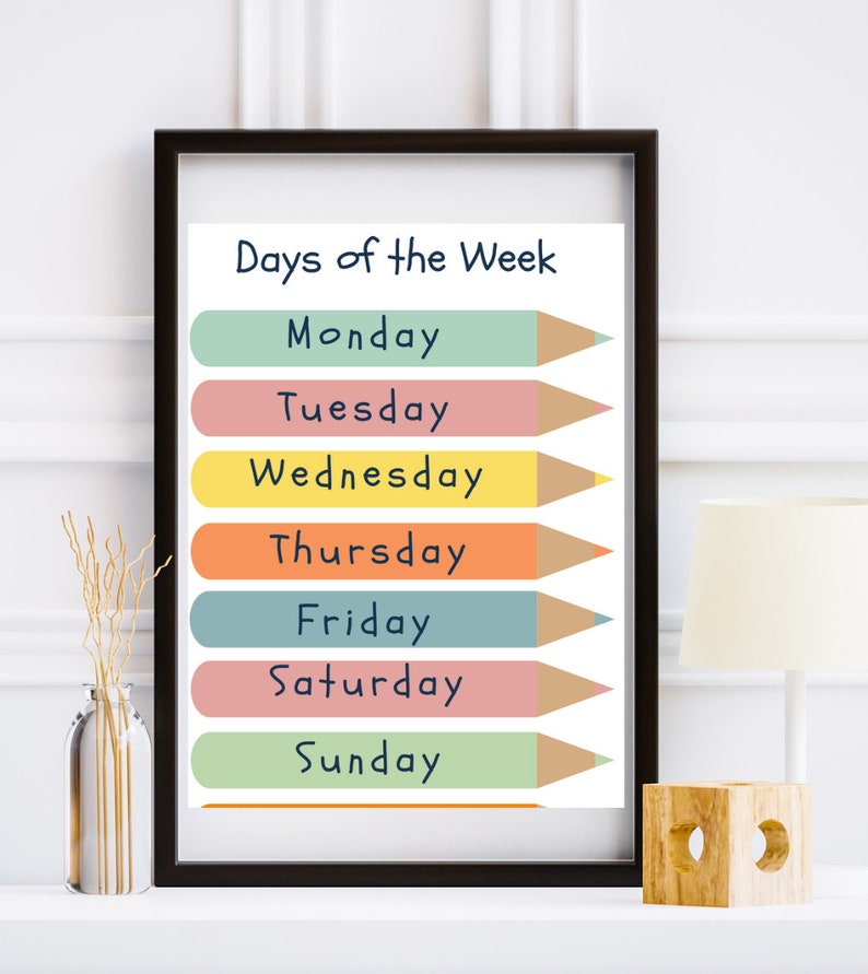 Days of the Week Printable for Nursery, Classroom, Kids Room ...