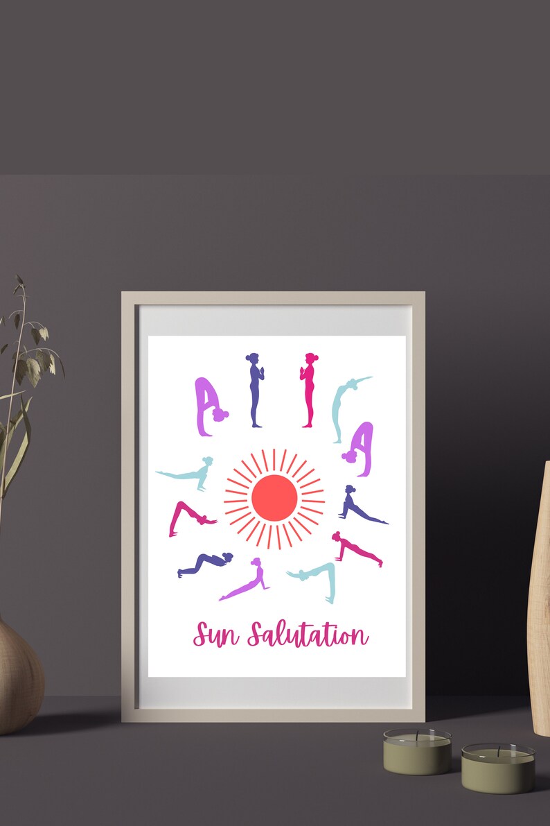 Sun Salutation Yoga Poster, Surya Namaskar Print, 12 Poses Wall Art ...