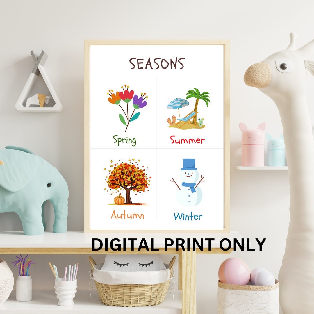 4 Seasons & Weather Educational Prints for Kindergarten, Instant ...