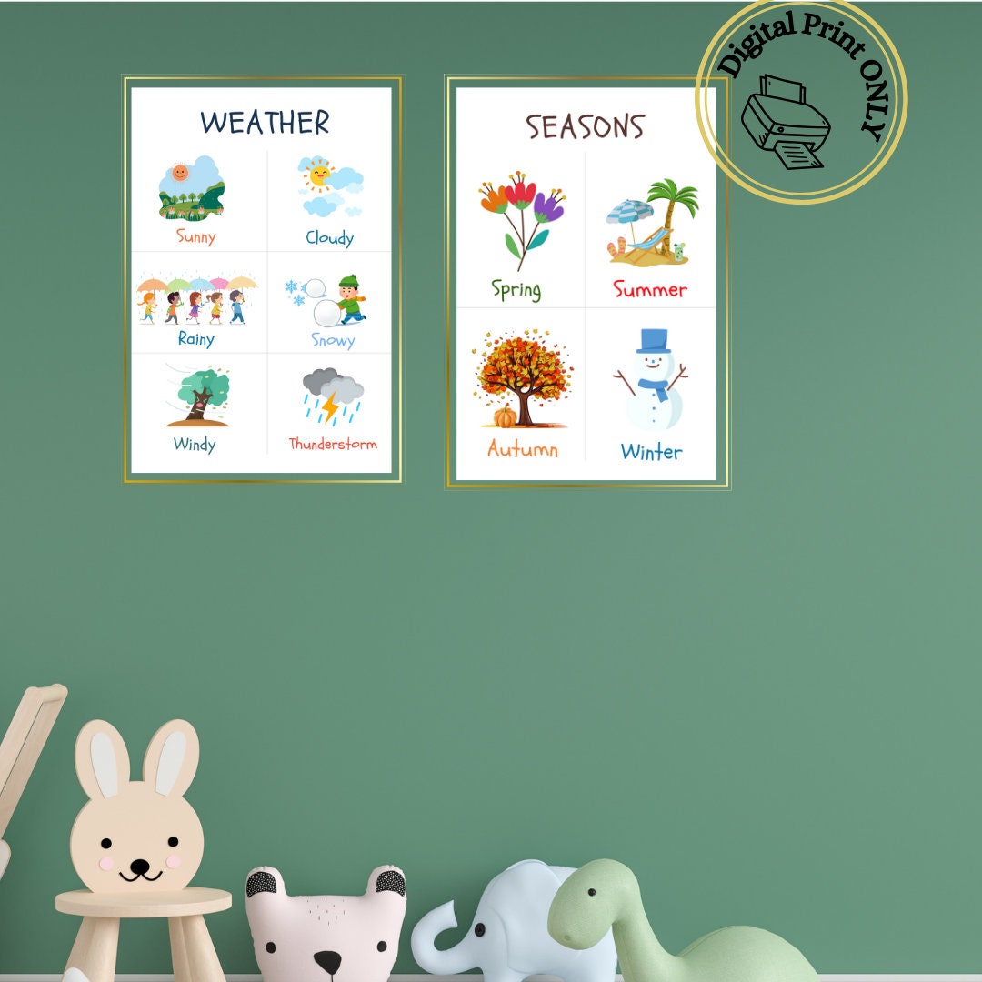 4 Seasons & Weather Educational Prints for Kindergarten, Instant ...