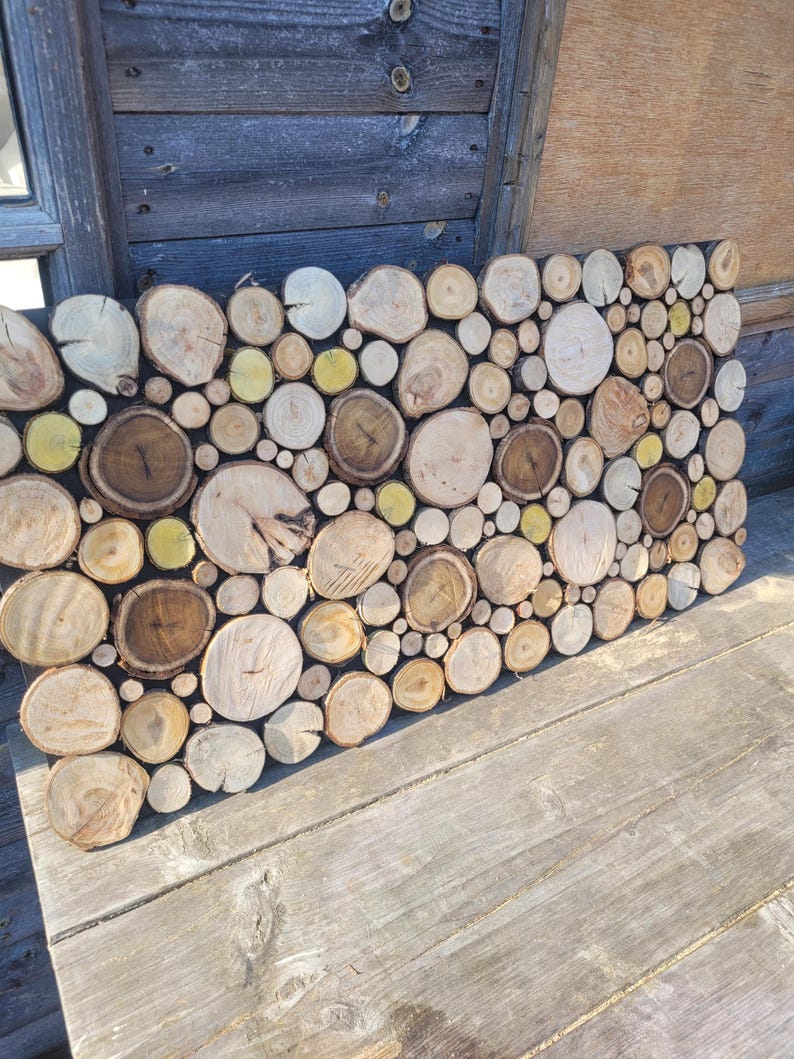 Log Wall Art, Wood Wall Art, Log Slice Mosaic, Log Decor, Log Slice ...