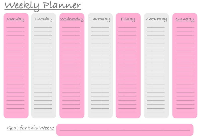 Weekly Planner Pink Digital Download - Etsy