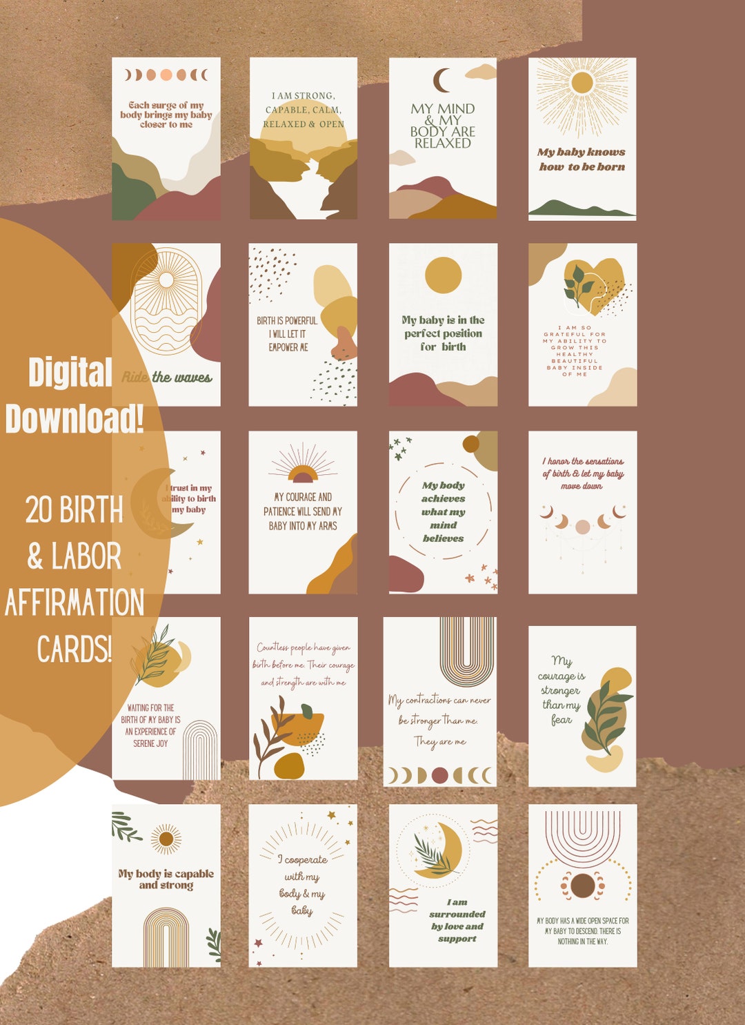 Labor & Birth Affirmation Cards- Boho - Etsy