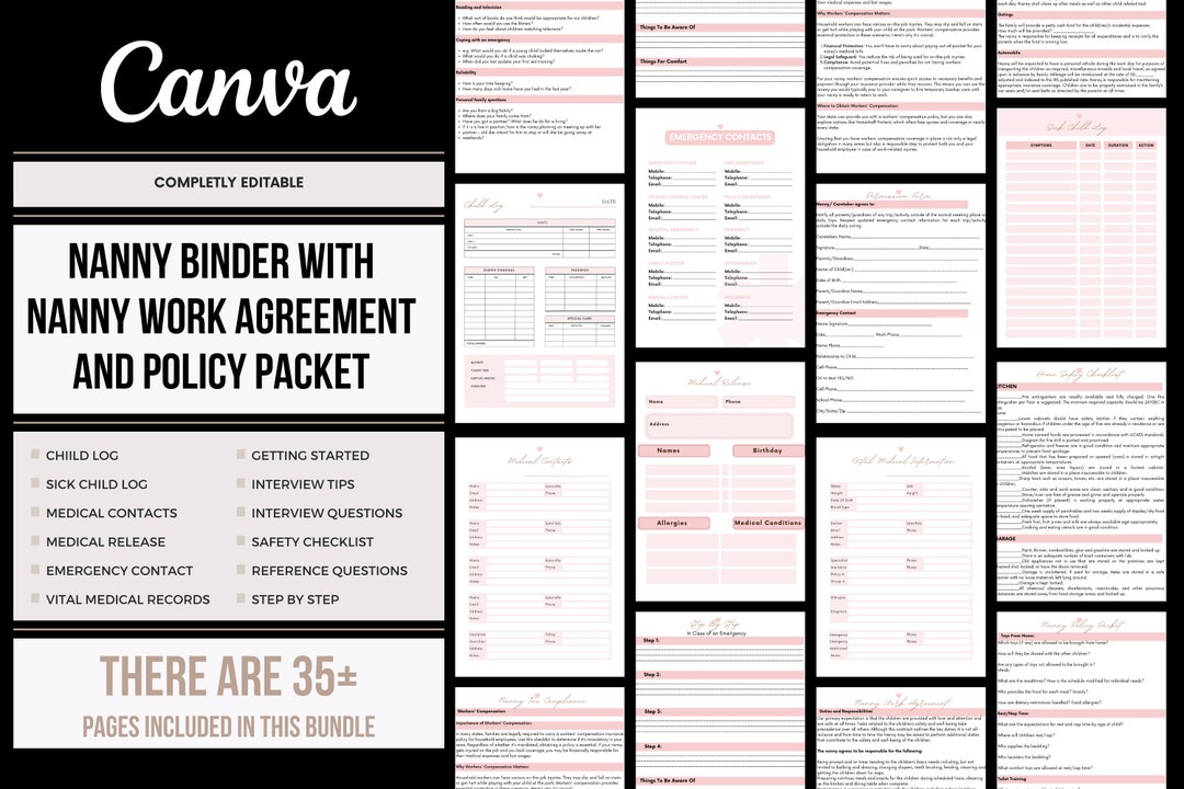 Nanny Binder|contract|permission Form|child Log|notes| Medical Binder ...