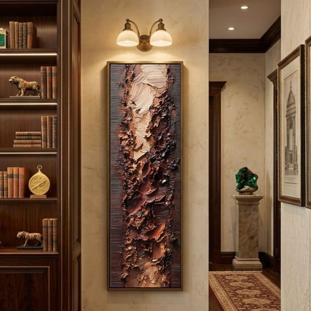 Abstract Long Narrow Vertical Wall Art - Large Neutral Canvas Wall ...