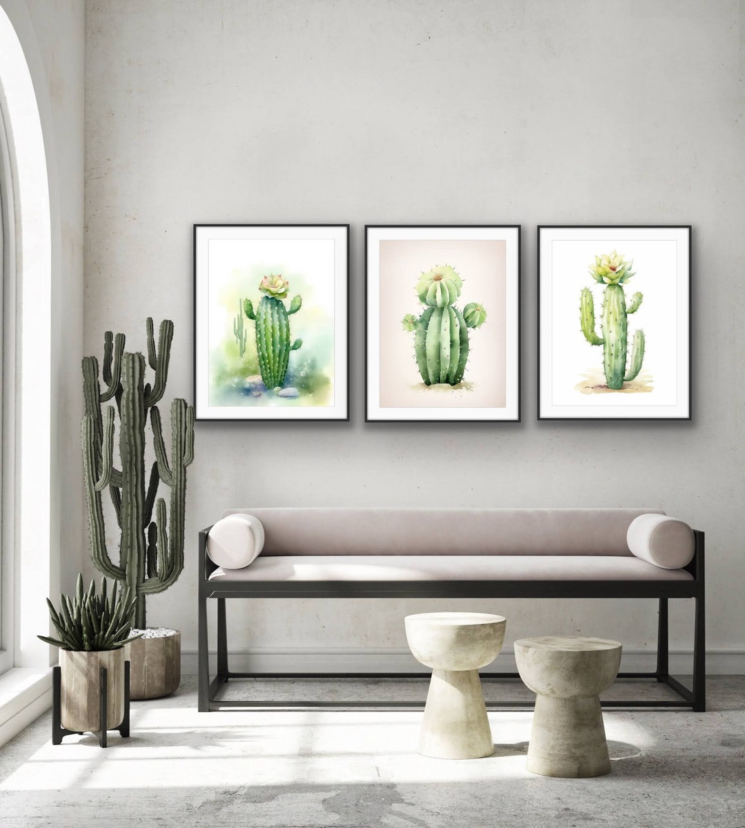 Desert Cactus Printable Wall Art Set of 3 Night Blooming Saguaro Cereus ...