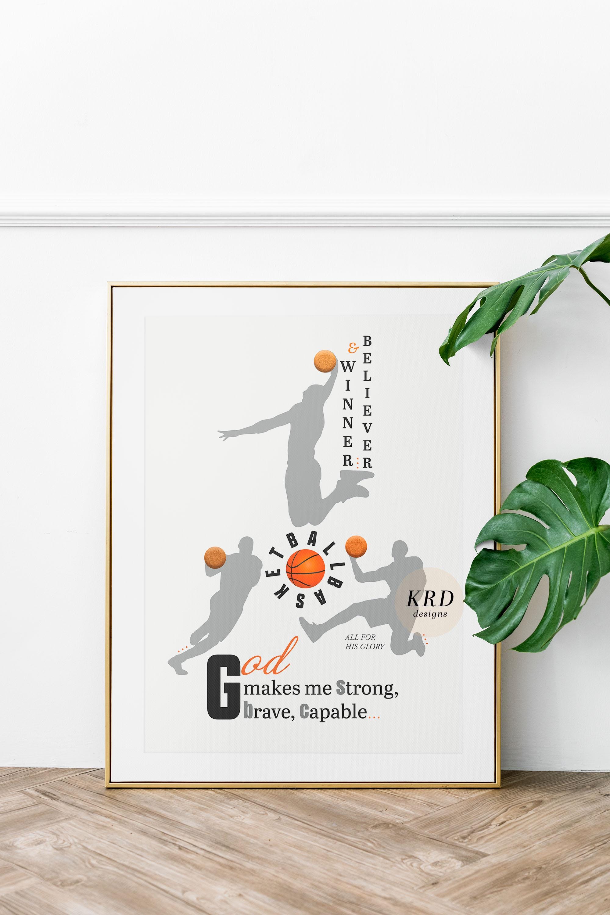 Christian Basketball Poster, Biblical Faith Affirmations Prints ...