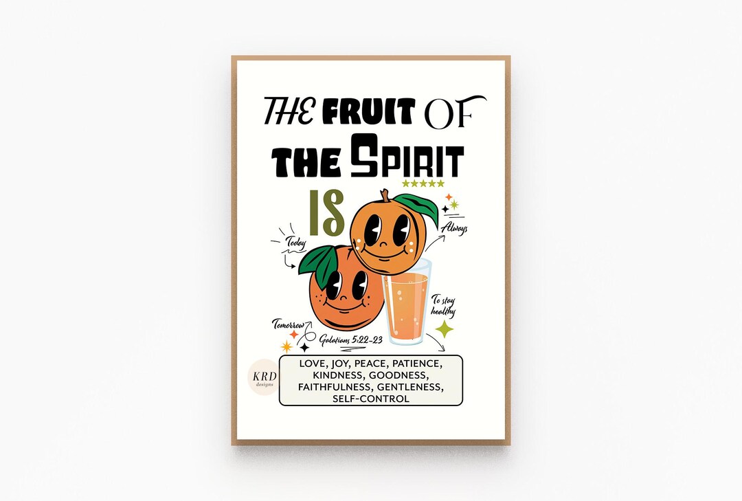 Retro Christian Wall Art Print, Fruit of the Spirit Bible Verse Poster ...