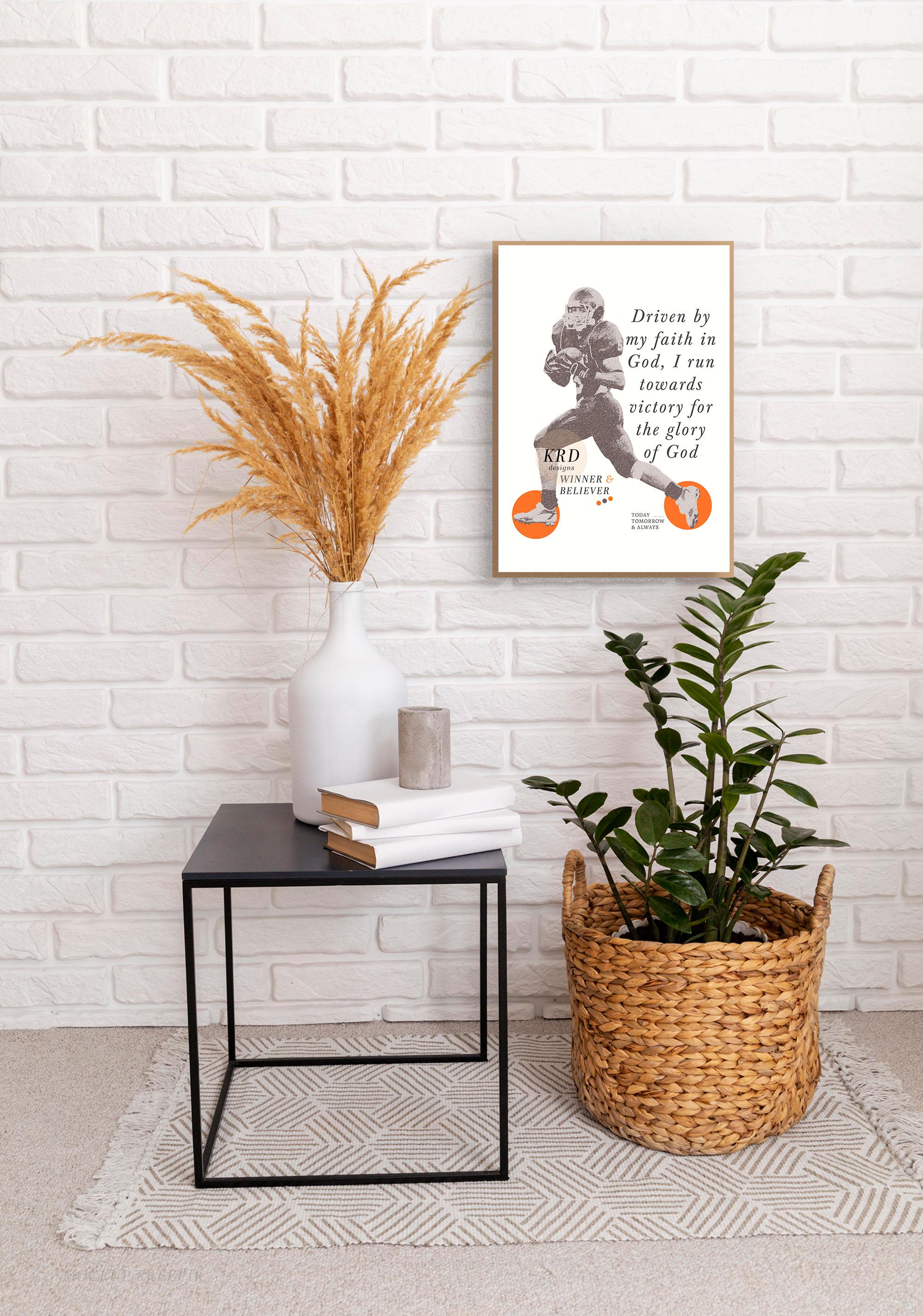 Retro Christian Football Poster, Biblical Faith Affirmation Wall Art ...