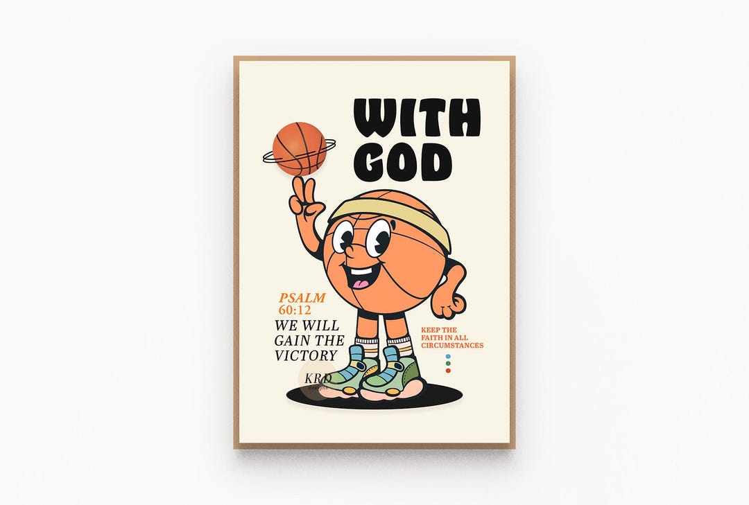 Retro Christian Basketball Wall Art, Inspirational Biblical Faith ...