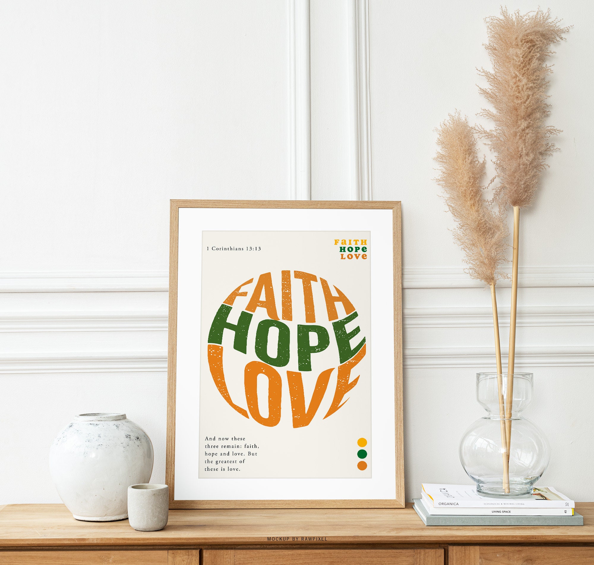 Retro Christian Wall Art, Scripture Art Printable Faith Hope Love ...