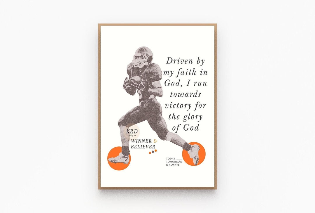 Retro Christian Football Poster, Biblical Faith Affirmation Wall Art ...