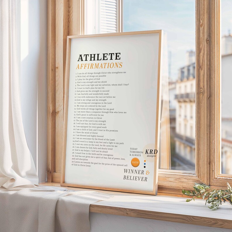 Christian Sports Affirmation Wall Art Print, Biblical Faith Based Art ...