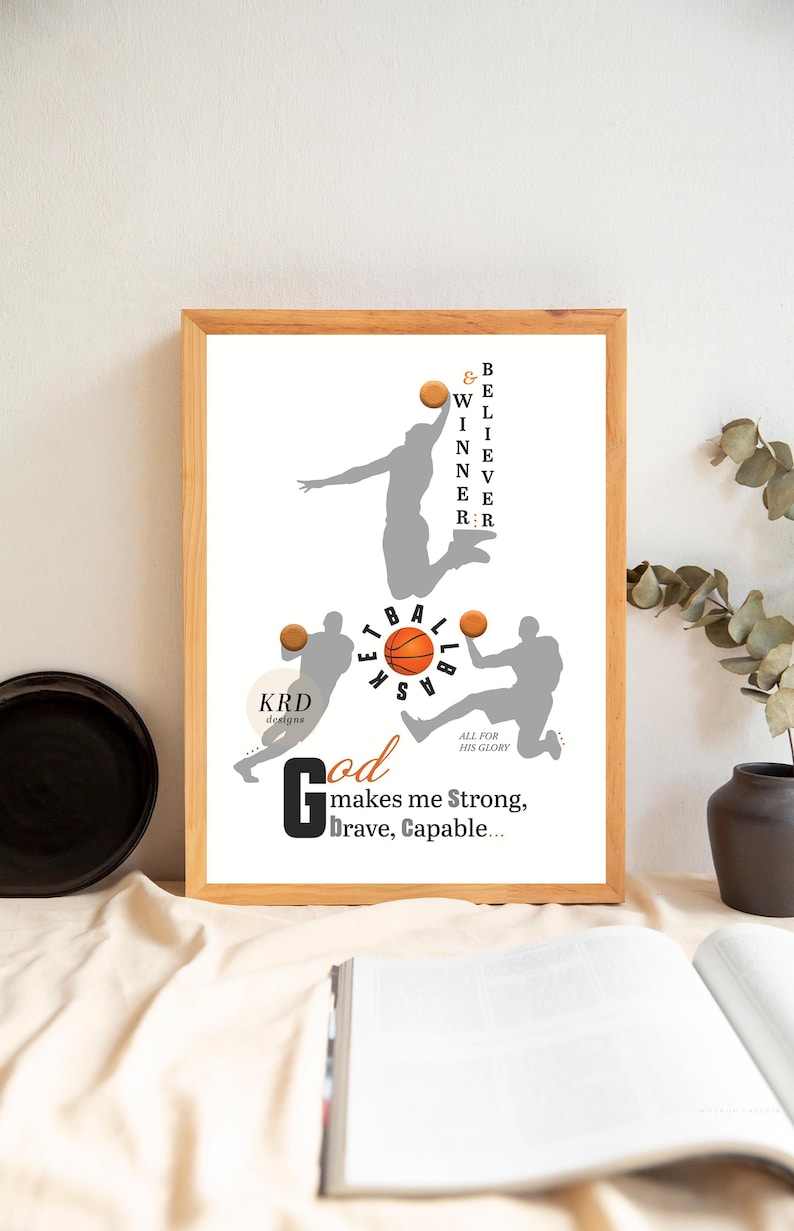 Christian Basketball Poster, Biblical Faith Affirmations Prints ...