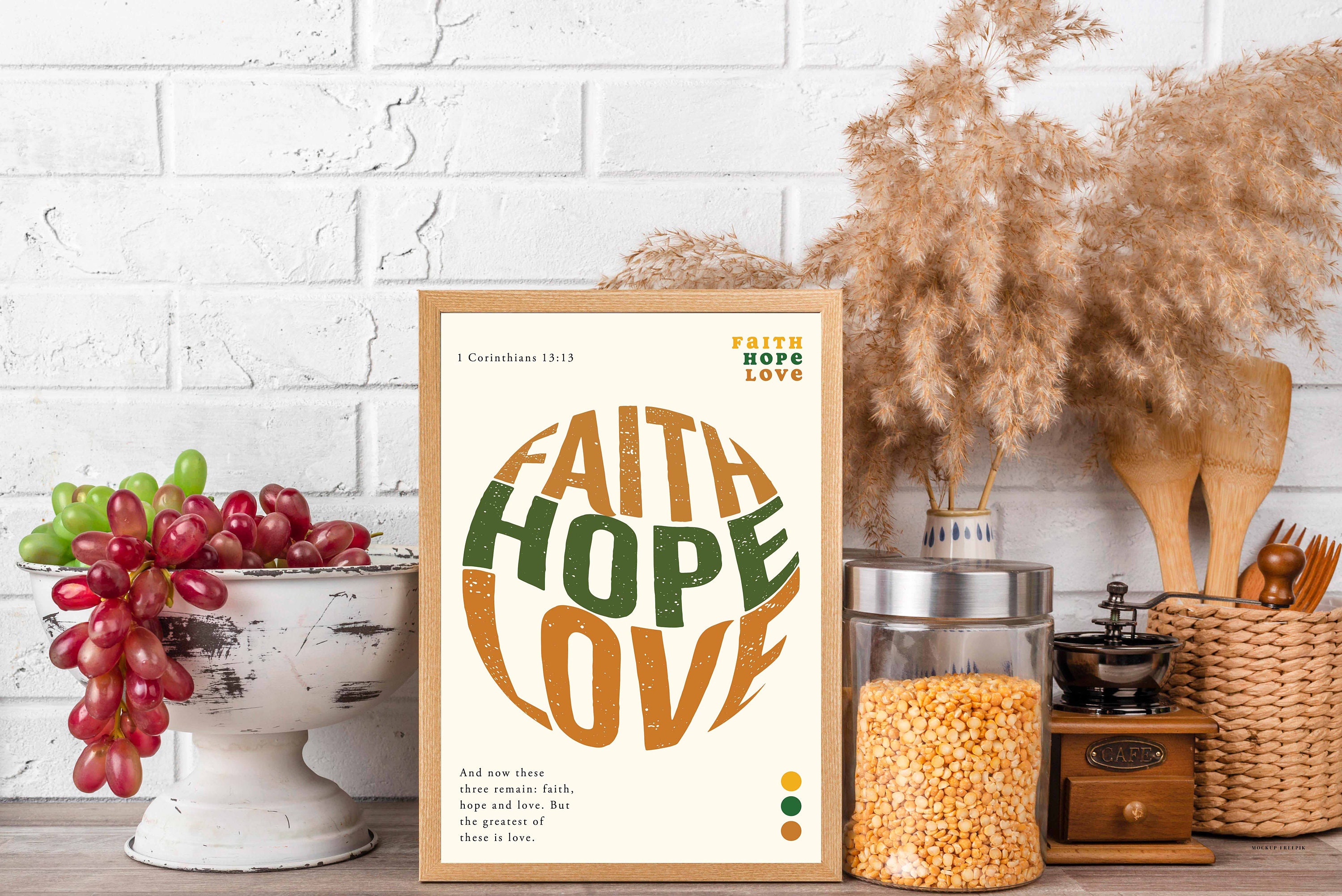 Retro Christian Wall Art, Scripture Art Printable Faith Hope Love ...