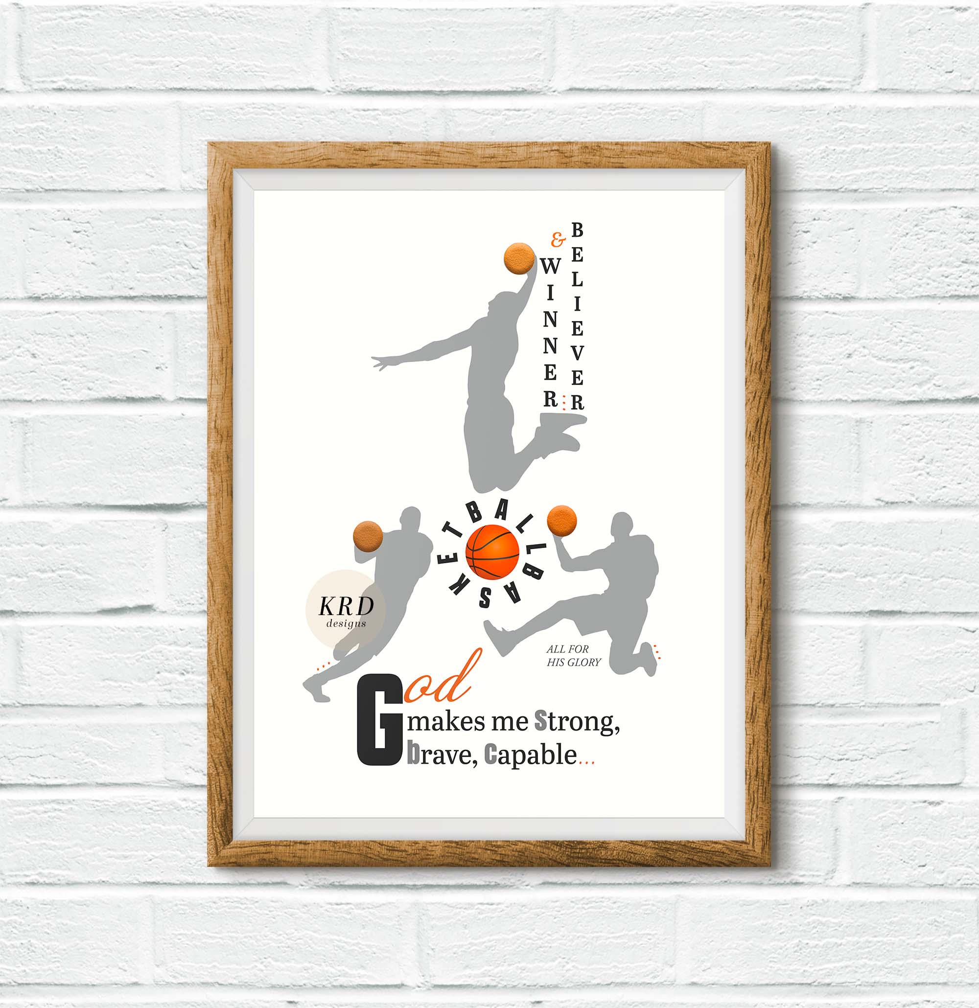 Christian Basketball Poster, Biblical Faith Affirmations Prints ...