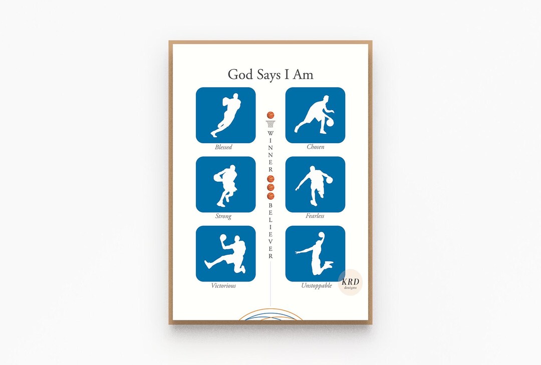 Christian Basketball Affirmations Wall Art, God Says I Am Biblical ...