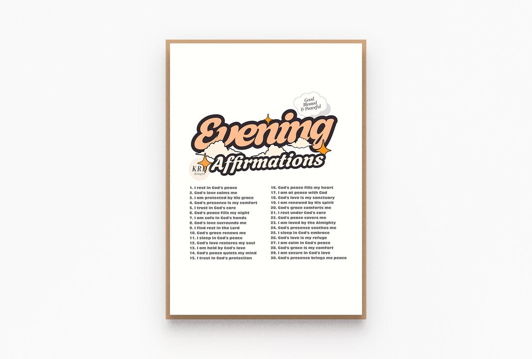Retro Christian Affirmation Wall Art Print for Evening, Biblical Art ...