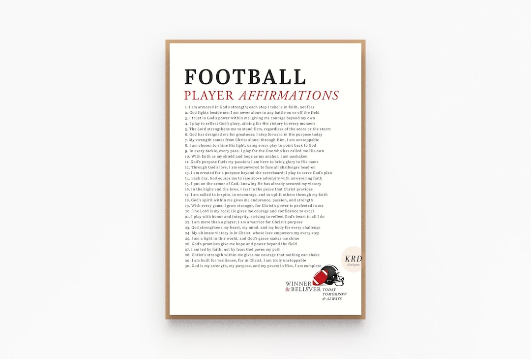 Christian Football Player Affirmations Wall Art, Motivational Christian ...