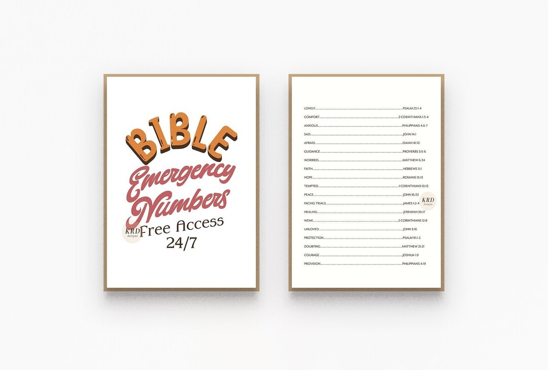 Bible Emergency Numbers Printable Poster, Retro Christian Wall Art ...