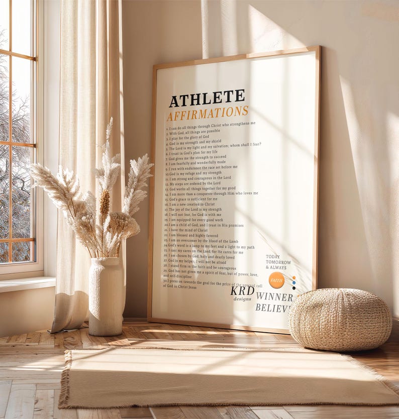 Christian Sports Affirmation Wall Art Print, Biblical Faith Based Art ...