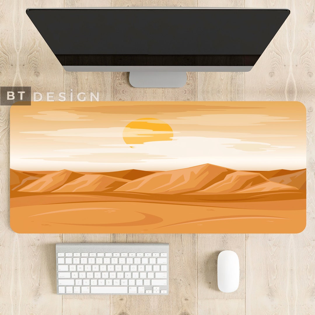 Desert Deskmat, Sun Desert Landscape Large Mousepad, Mountains Deskmat ...