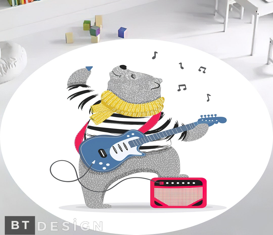 Bear Rug, Cute Rockstar Bear Themed Nonslip Area Rug, Playmat for Kids ...