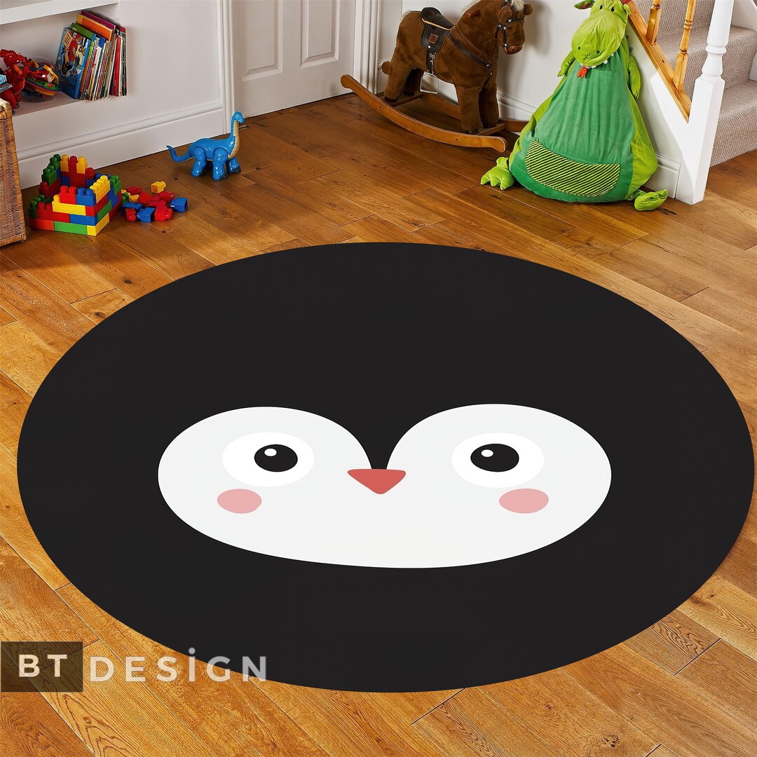 Penguin Nursery Rug, Cute Penguin Face Art Themed Nonslip Area Rug ...