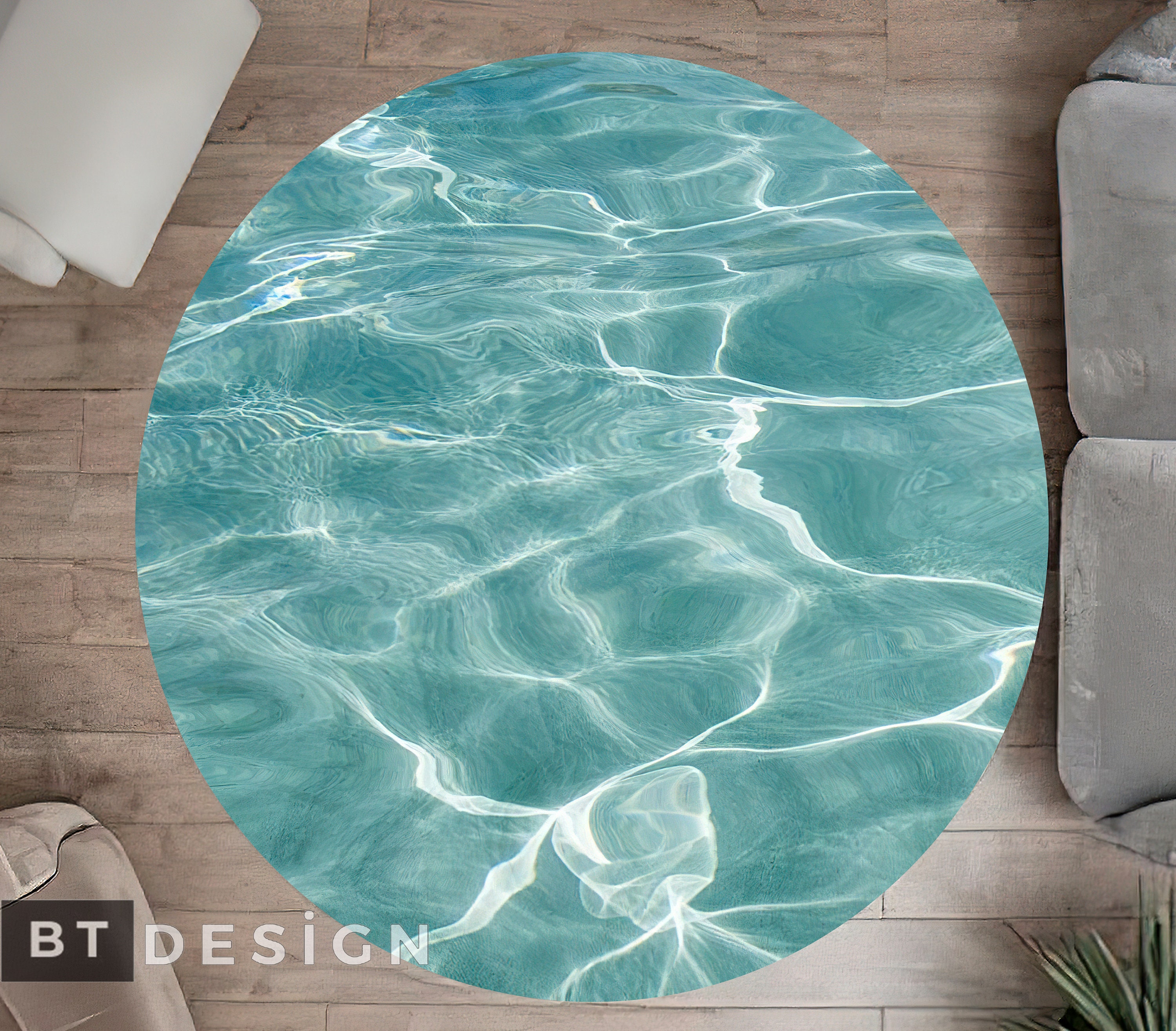 Sea Rug, Ocean Themed Nonslip Area Rug, Sea Circle Rug for Living Room ...