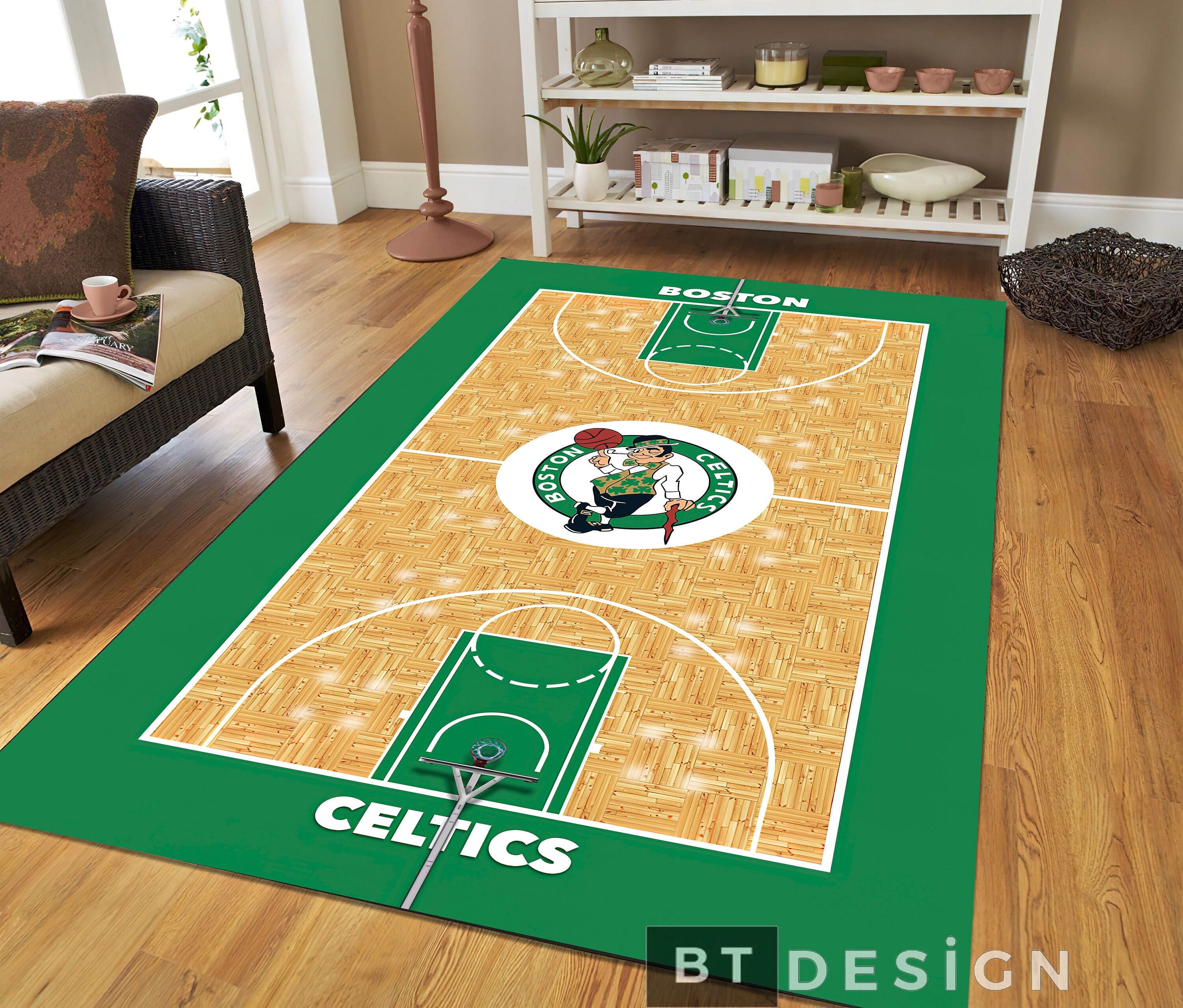Boston Celtics Rug, Basketball Court Themed Nonslip Area Rug, Playroom ...