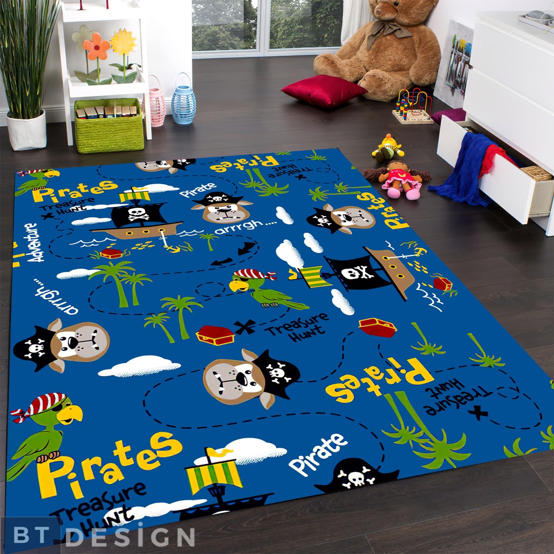 Nursery Area Rug, Pirate Dog Parrot Themed Nonslip Area Rug, Playmat ...