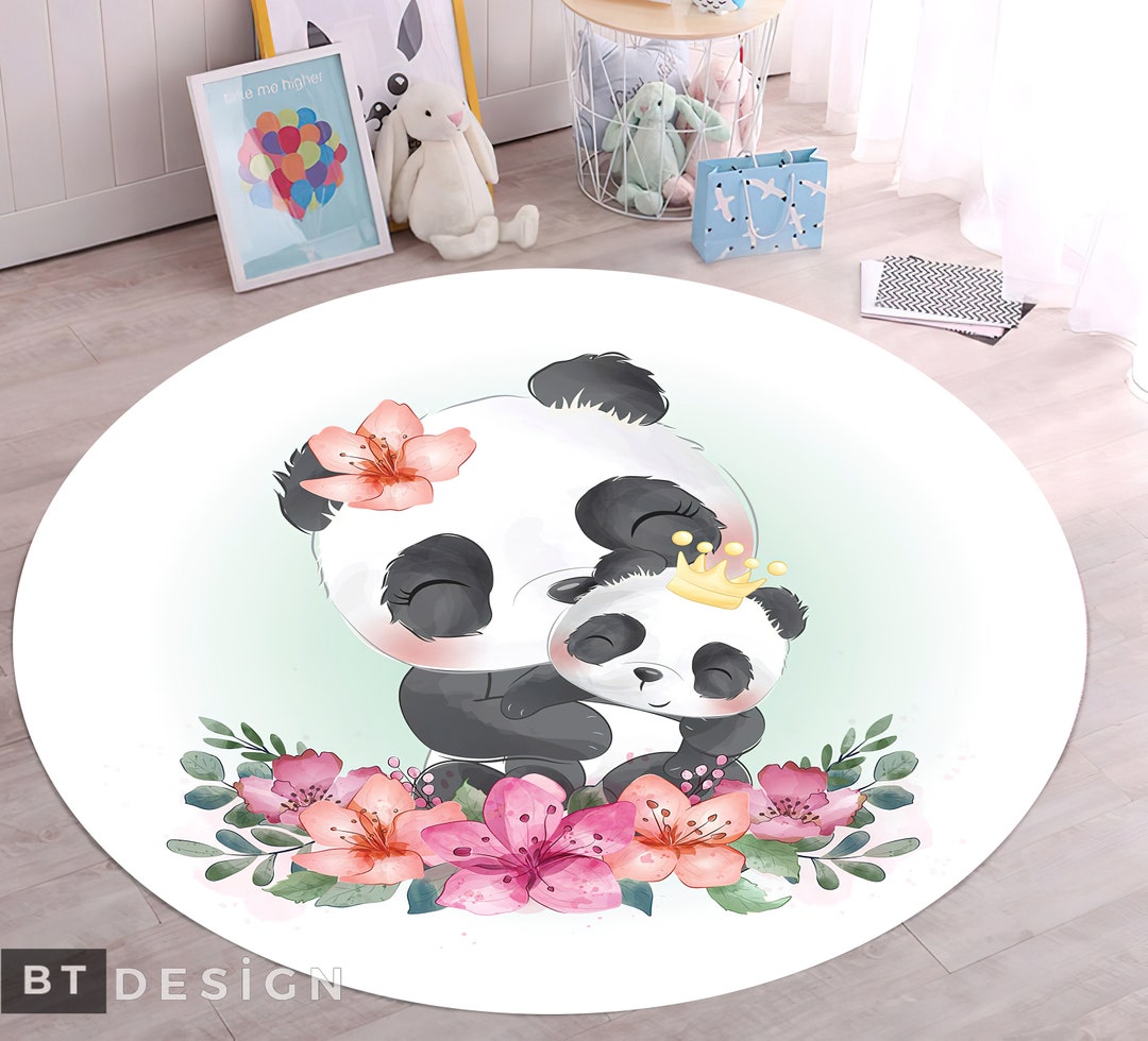 Panda Nursery Rug, Cute Little Panda Mother and Baby Pattern Nonslip ...