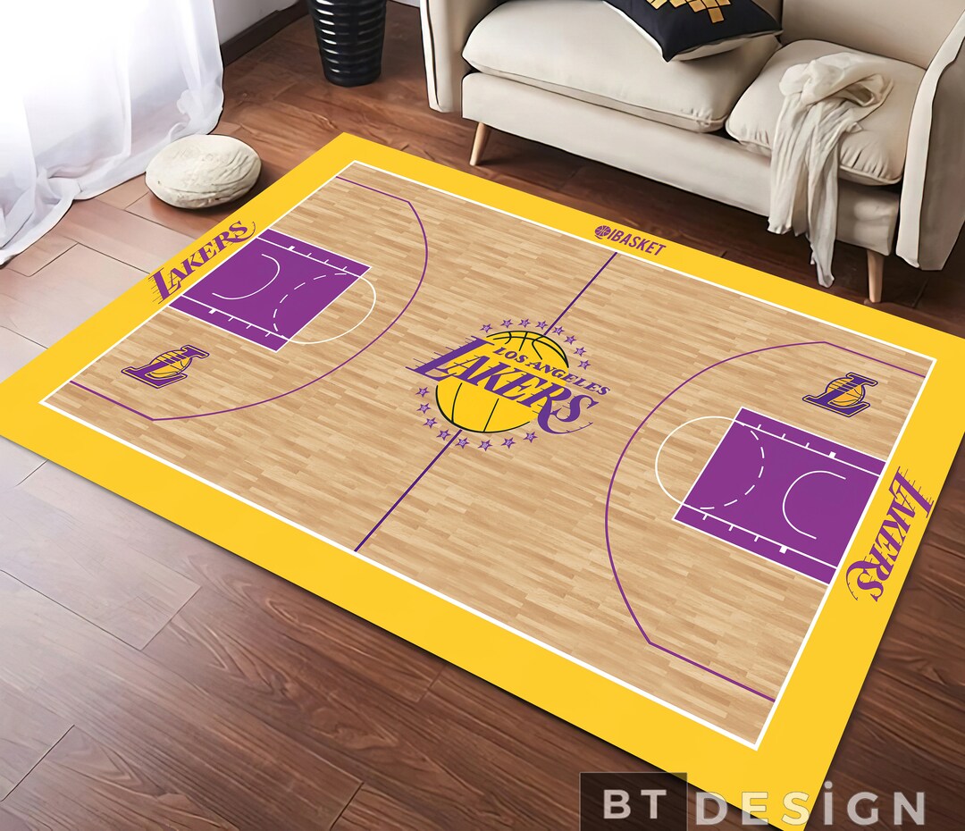LA Lakers Rug, Basketball Court Themed Nonslip Area Rug, Playroom Mat ...