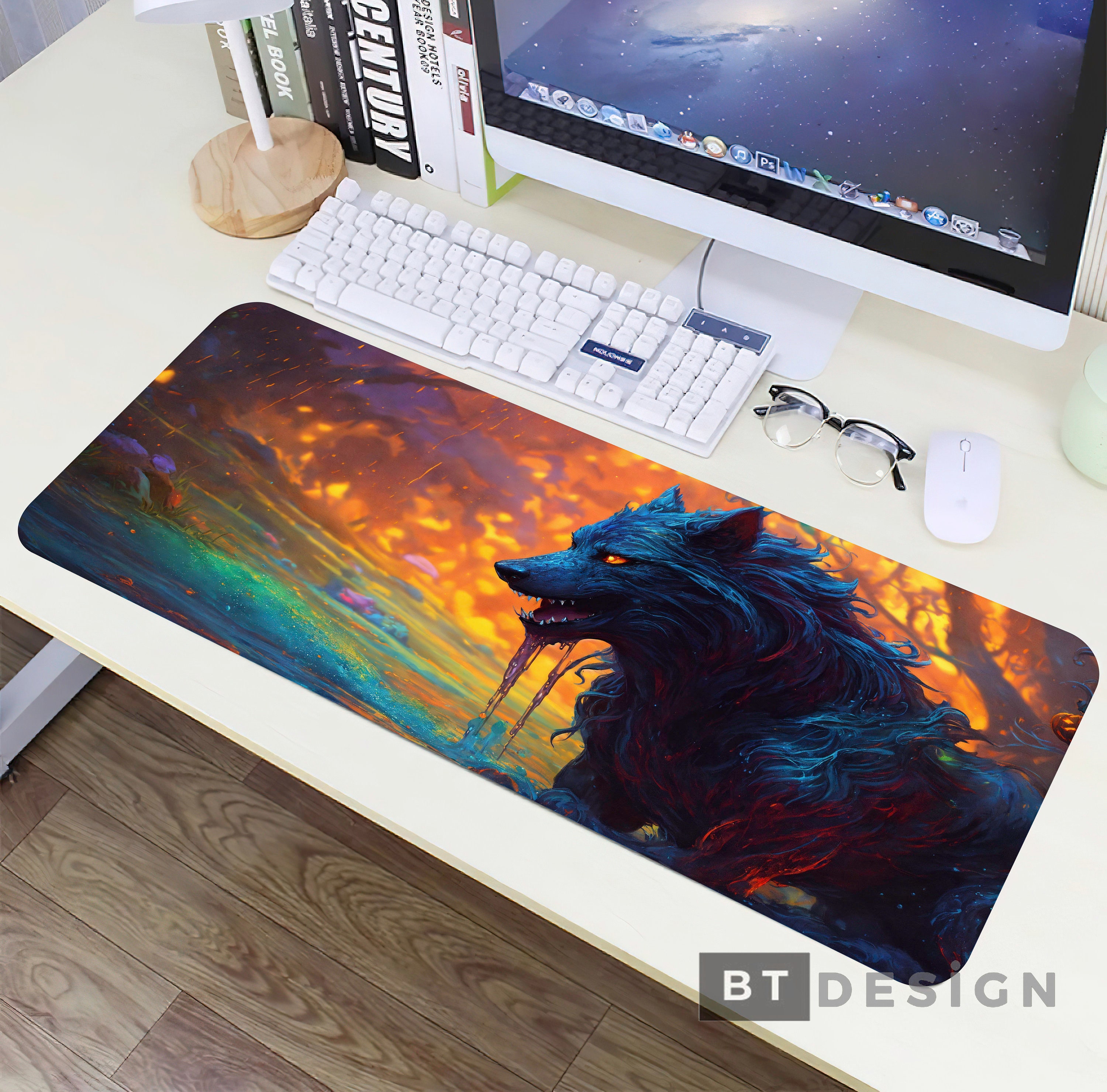 Dark Wolf Deskmat Werewolf Large Mousepad Forest Fantasy - Etsy