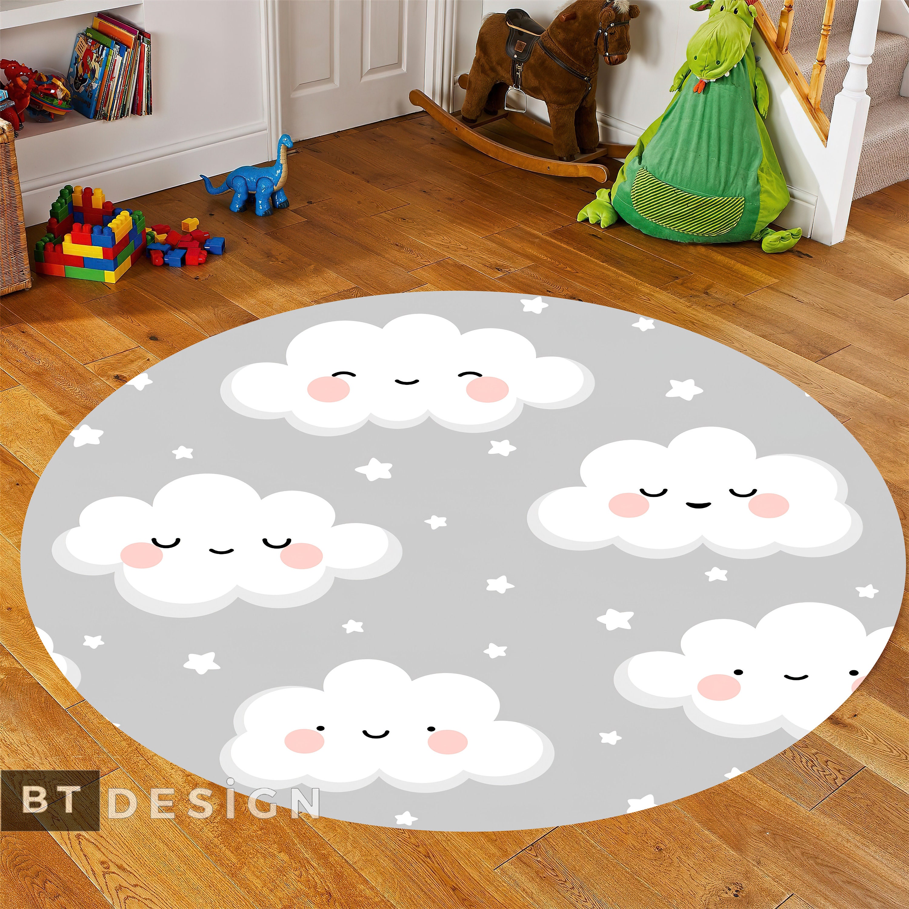 Nursery Rug, Cute Cloud Smiling Faces Themed Nonslip Area Rug, Playmat ...