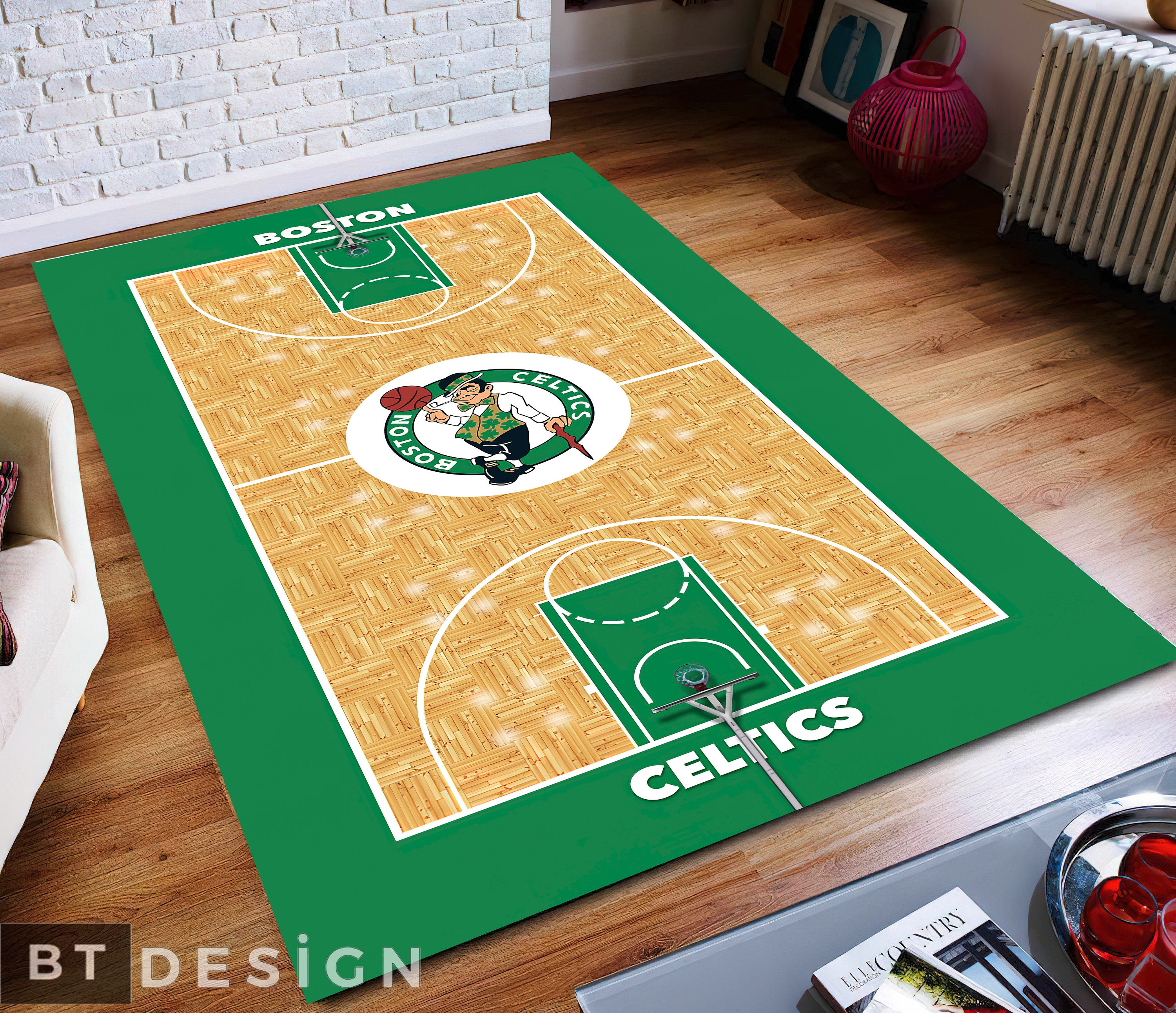 Boston Celtics Rug, Basketball Court Themed Nonslip Area Rug, Playroom ...