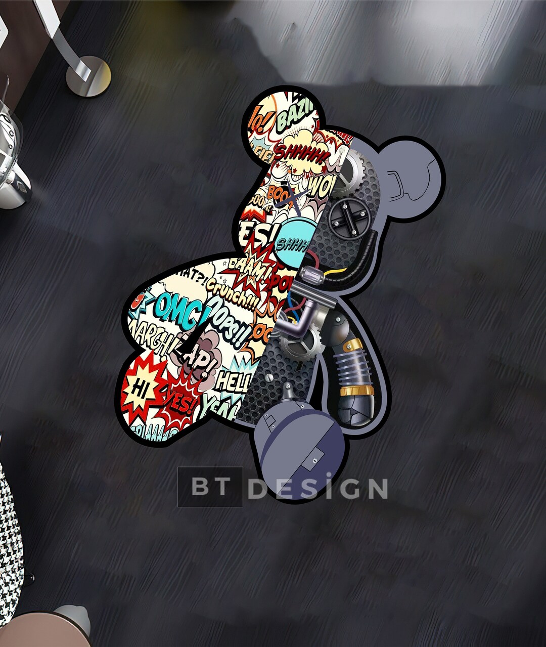 Robot Bear Rug Rug Pop Art Themed Rug Minimalist Rug, Nonslip Area Rug ...