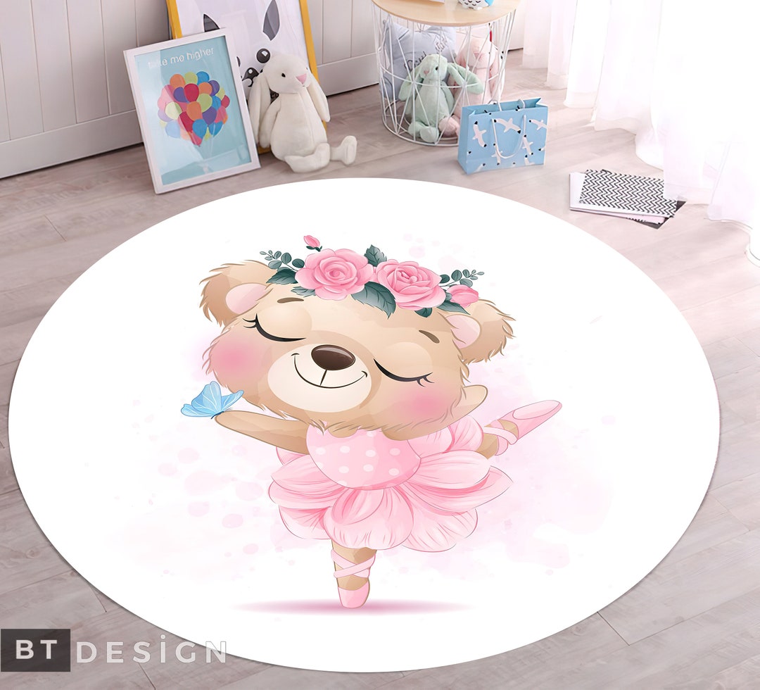 Bear Round Rug, Cute Ballerina Koala Bear Themed Nonslip Area Rug ...