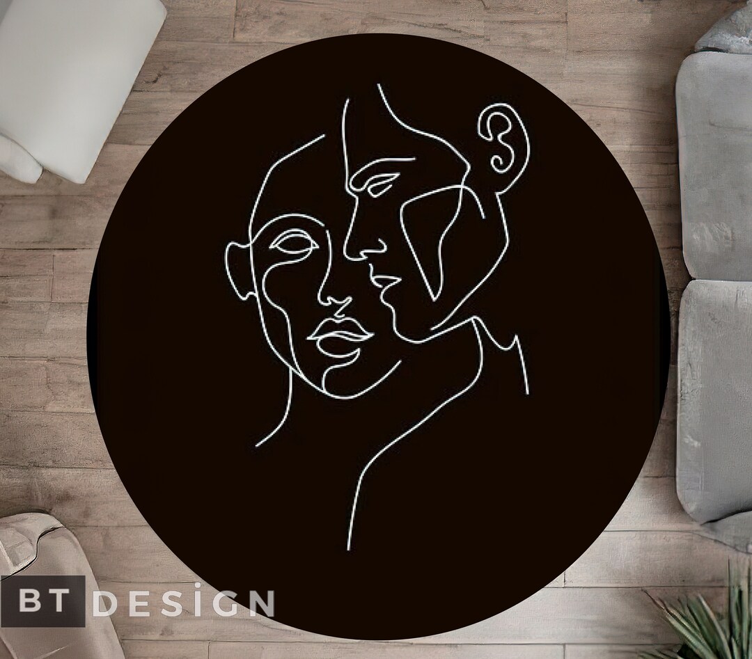 Silhouette Rug, Abstract Faces Line Themed Nonslip Area Rug, Black and ...