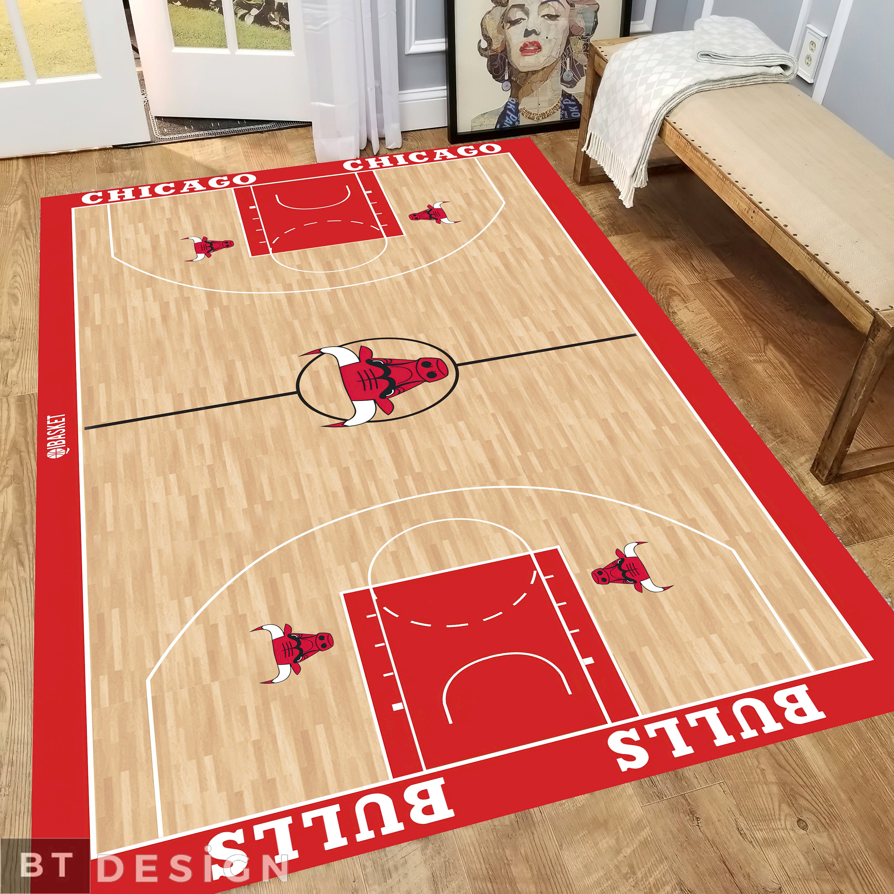 Chicago Bulls Rug, Basketball Court Themed Nonslip Area Rug, Playroom ...